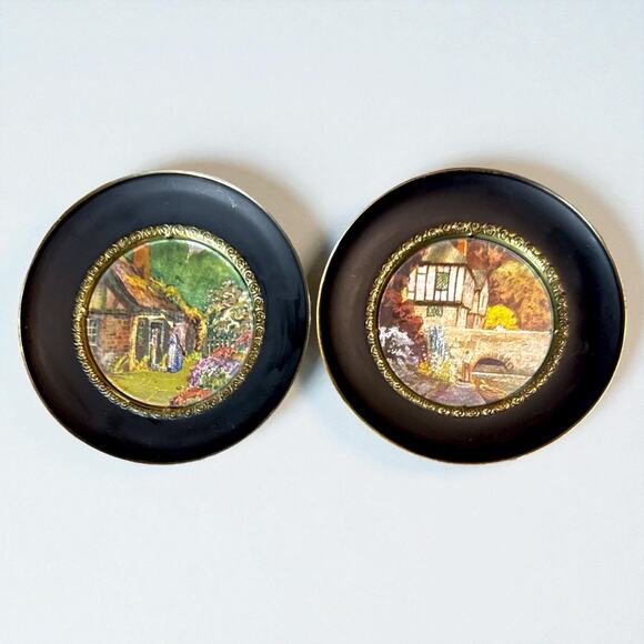 Vintage | Accents | Vintage Foil Art Brass Wall Plates Black Trim ...
